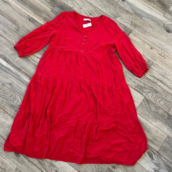 LOFT | Dresses | Nwt Loft Red Flowy Tiered Dress | Poshmark
